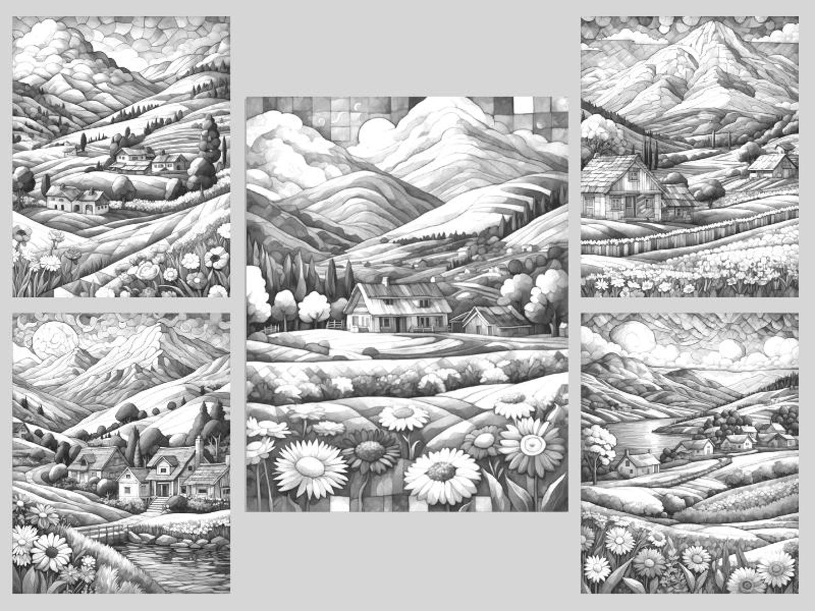 40 Landscape Coloring Pages, Quilted Landscapes Coloring Book ...