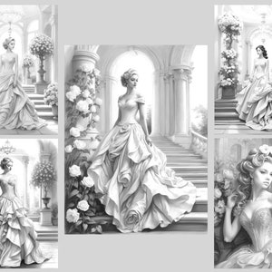 50 Pretty Ladies Coloring Pages - Women in Elegant Gowns Coloring Book ...