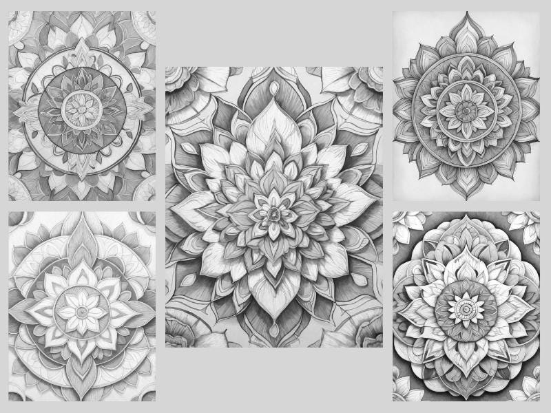 Mandala Coloring Pages: Grayscale Printable Patterns Adult Coloring ...