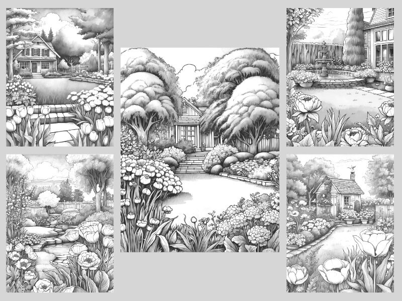 Tranquil Gardens Vol II Coloring Book, 40 Grayscale Floral Pages ...