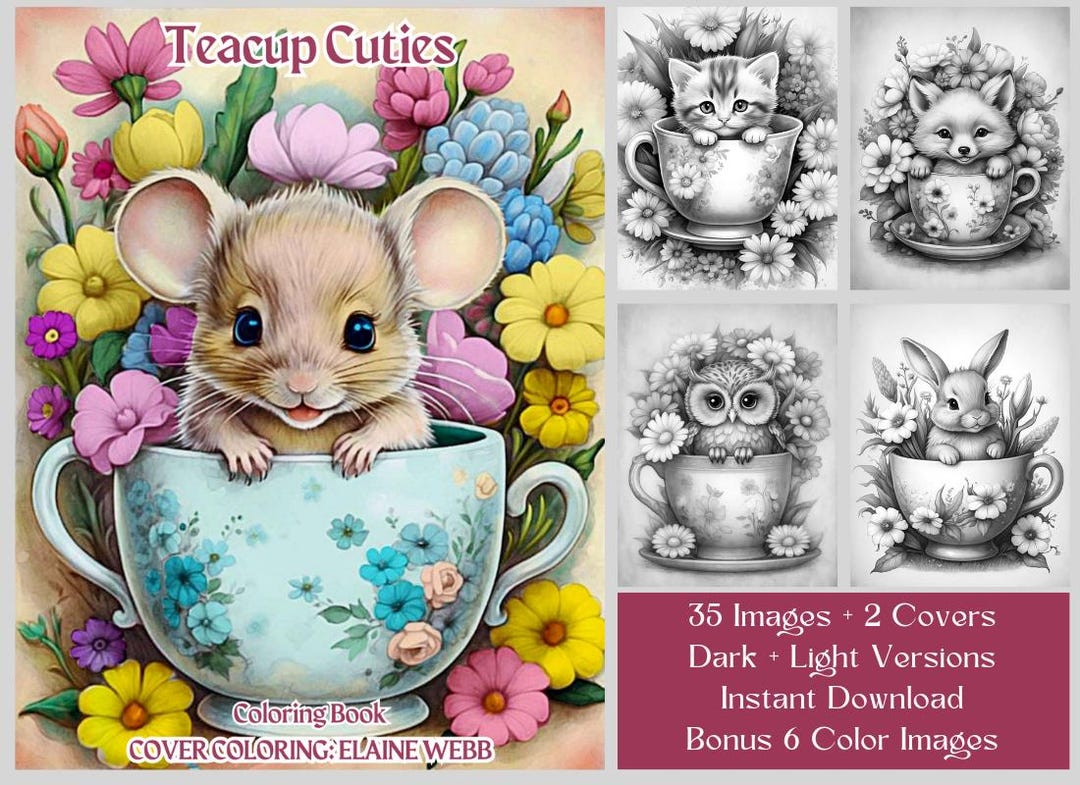 35 Baby Animal Coloring Pages, Teacup Cuties Coloring Book, Adorable ...
