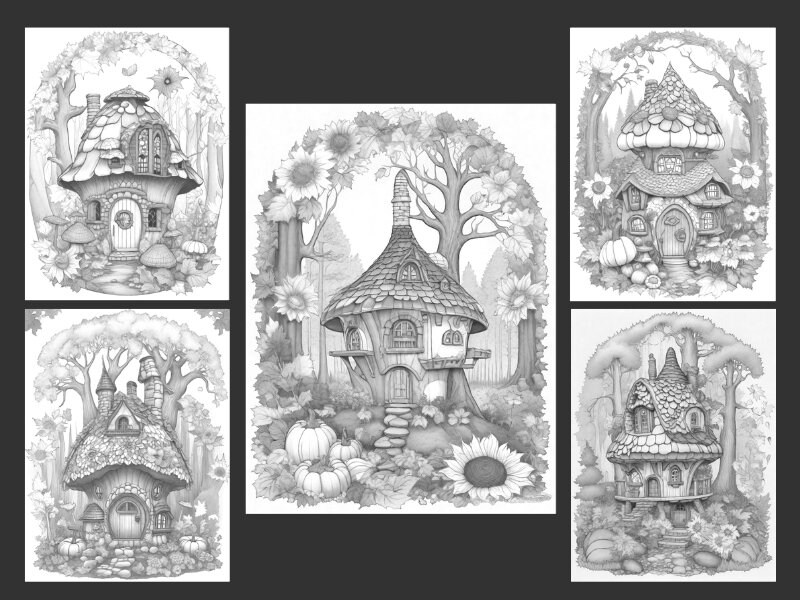 50 Fairy Houses Coloring Pages Fantasy Fairy House Adult Coloring Book ...