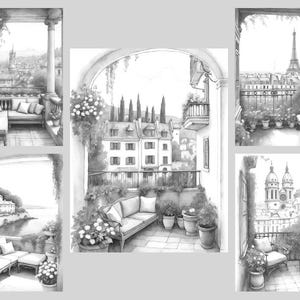 35 European City Coloring Pages, European Architecture Grayscale ...