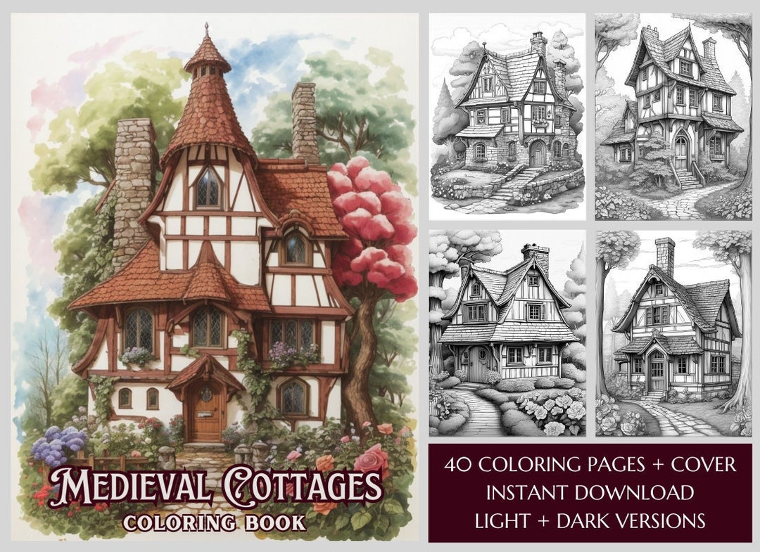 40 Medieval Cottages Coloring Book - Fantasy Cottages Coloring Pages ...