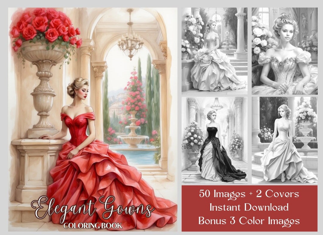 50 Pretty Ladies Coloring Pages - Women in Elegant Gowns Coloring Book ...