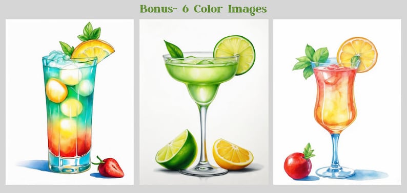 40 Cocktail Coloring Pages - Fruity Cocktails Coloring Book - Printable ...