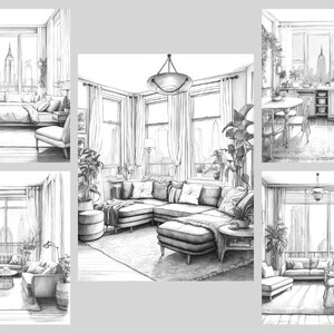 50 Boho Interior Coloring Pages, Adult Coloring Book, Apartment ...