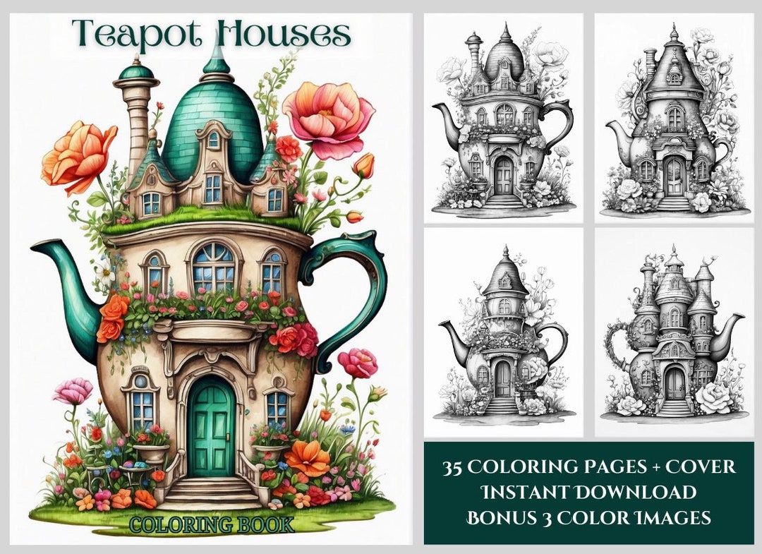 35 Enchanted Teapot Houses Fantasy Houses Adult Coloring - Etsy