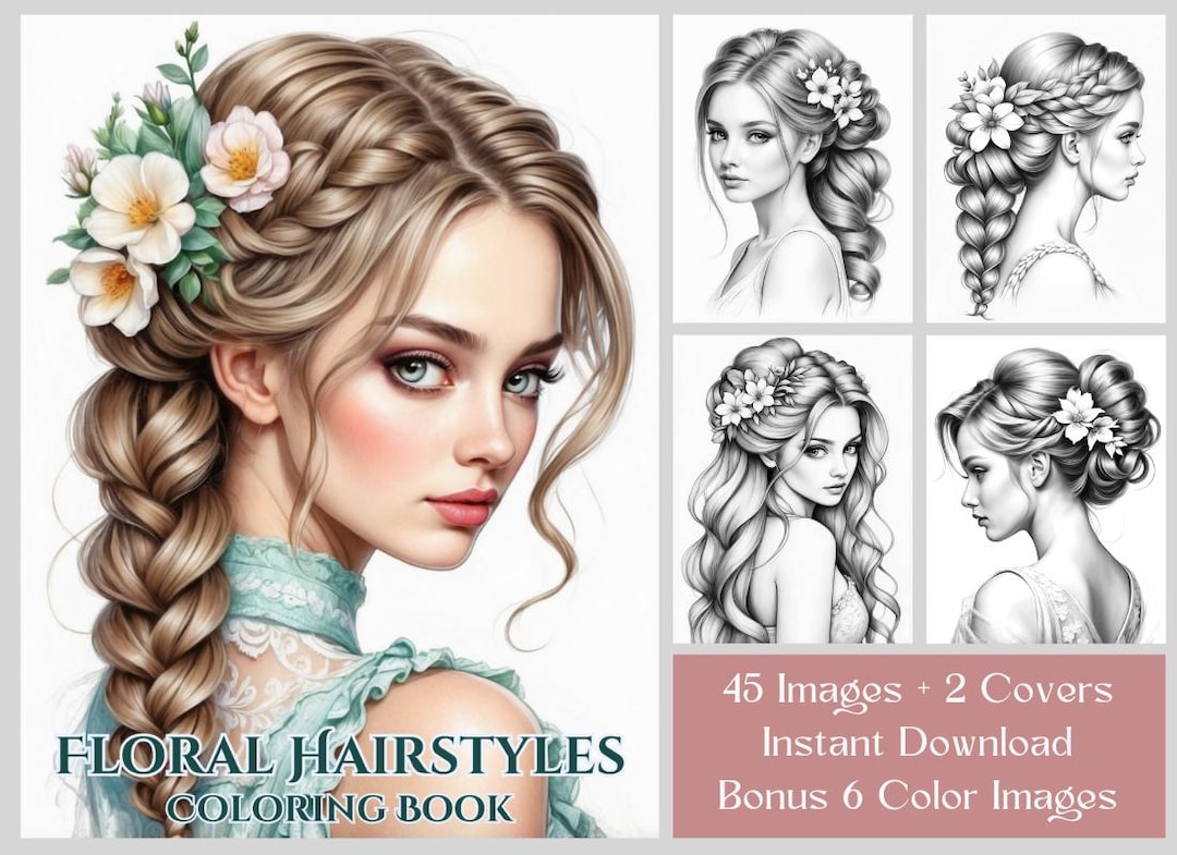 45 Floral Hairstyles Coloring Pages, Gorgeous Hairstyles, Updo's ...