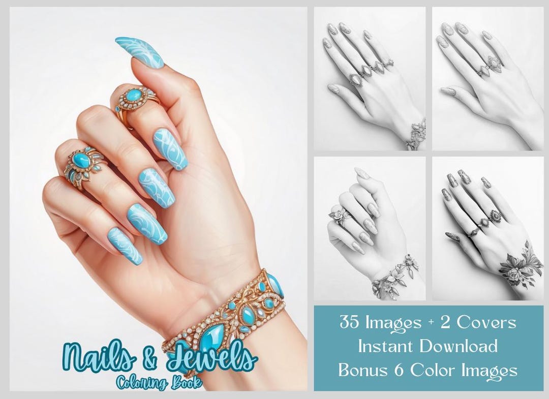 35 Nail Art Coloring Pages, Nails & Jewelry Coloring Book, Cool Nail ...