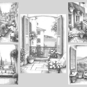 35 European City Coloring Pages, European Architecture Grayscale ...