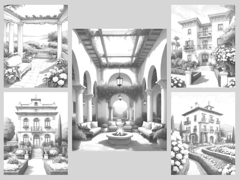 40 House Coloring Pages, Spanish Seaside Villas Volume 2, Printable ...