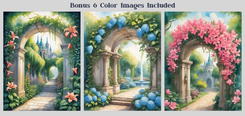 40 Garden Gates Coloring Pages, Garden Coloring Book, Instant Download ...
