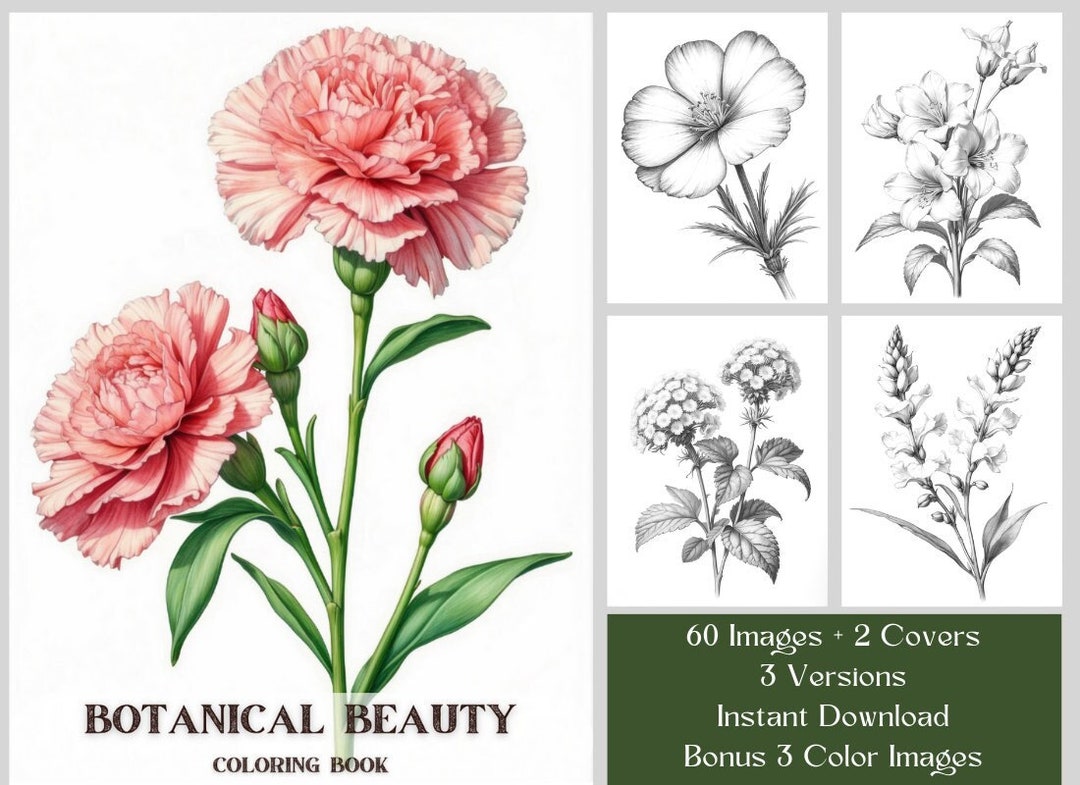 60 Botanical Flowers Coloring Book Botanical Beauty Grayscale Floral ...