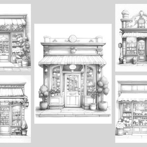 40 Storefront Coloring Pages - Bookstore, Flower Shop, Candy Shop, Cafe ...