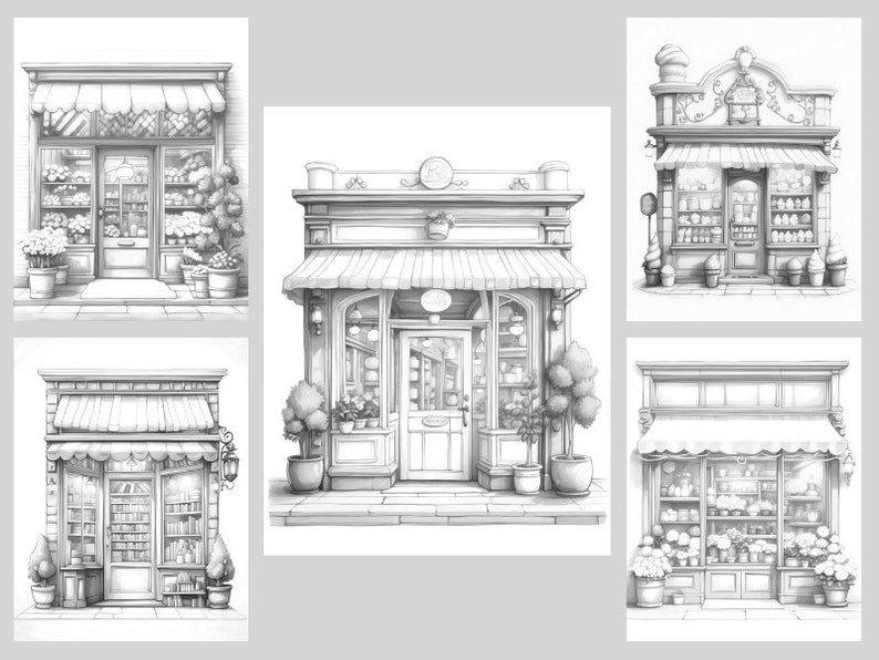40 Storefront Coloring Pages - Bookstore, Flower Shop, Candy Shop, Cafe ...