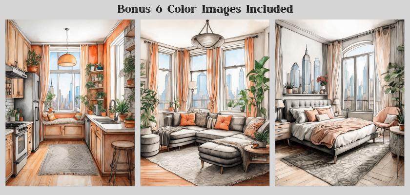 50 Boho Interior Coloring Pages, Adult Coloring Book, Apartment ...
