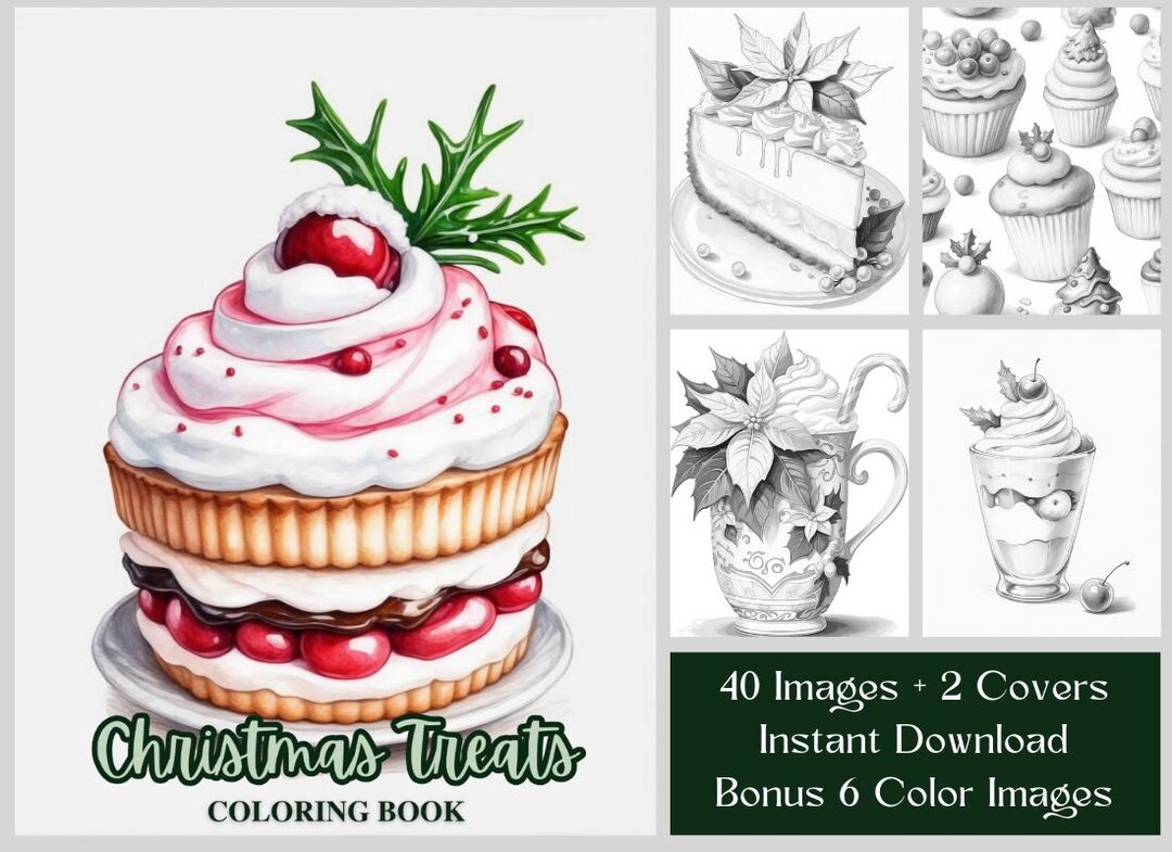 40 Christmas Treats Coloring Pages, Holiday Dessert Coloring Book ...
