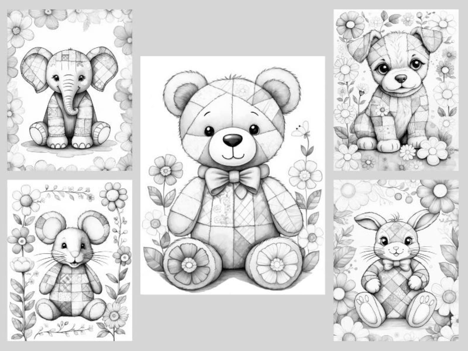 Animal Coloring Pages: 35 Boho Patchwork Designs (printable Grayscale ...