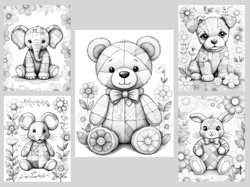 Animal Coloring Pages: 35 Boho Patchwork Designs (printable Grayscale ...