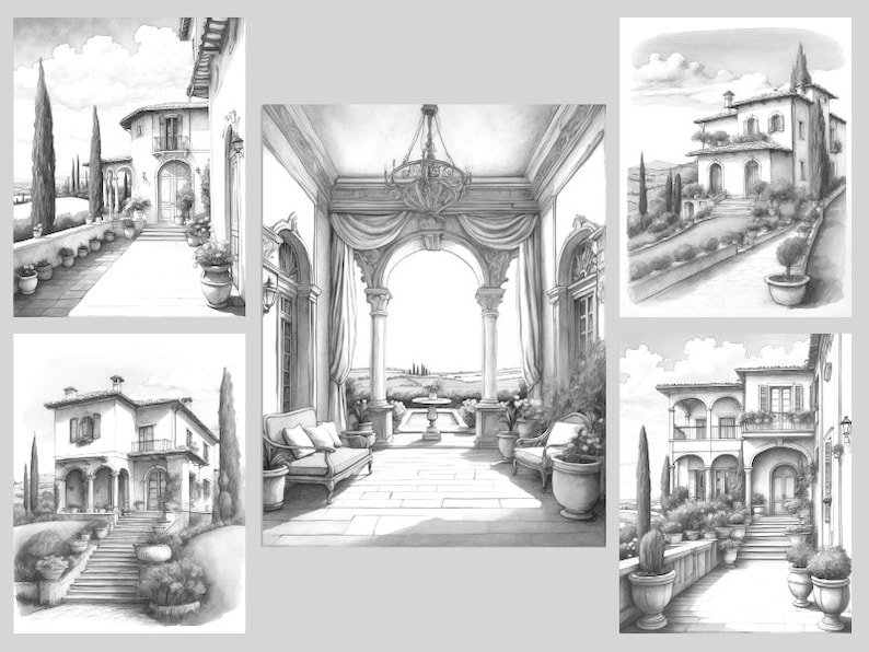 40 House Coloring Pages - Tuscan Villas Coloring Book - Printable ...