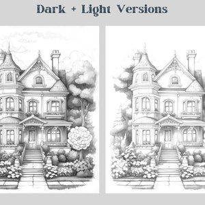 40 House Coloring Pages, Cute Victorian Manor Houses, Grayscale ...
