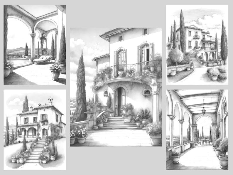 40 House Coloring Pages - Tuscan Villas Coloring Book - Printable ...