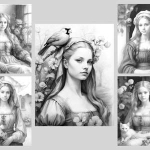 40 Medieval Women Coloring Pages, Women Coloring Book, Historical ...