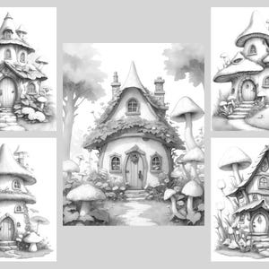 40 Fairy Homes Coloring Pages, Fairy Mushroom Houses Fantasy Coloring ...