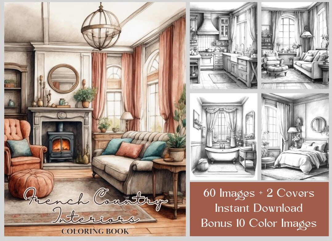 60 Interior Coloring Pages, Adult Coloring Book, House Interior ...