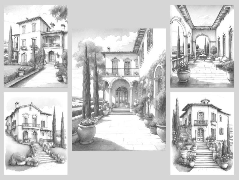 40 House Coloring Pages - Tuscan Villas Coloring Book - Printable ...