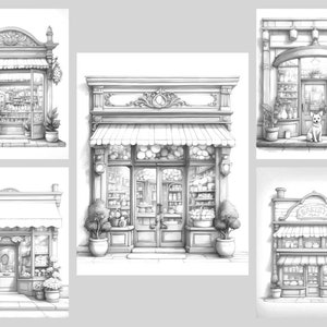 40 Storefront Coloring Pages - Bookstore, Flower Shop, Candy Shop, Cafe ...
