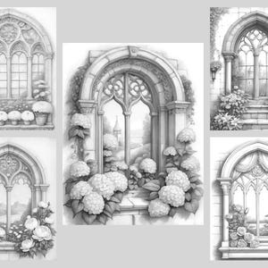 50 Enchanted Windows Coloring Pages, Fantasy Coloring Book PDF for ...