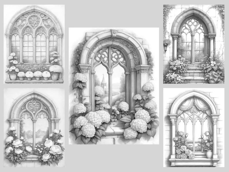 50 Enchanted Windows Coloring Pages, Fantasy Coloring Book PDF for ...