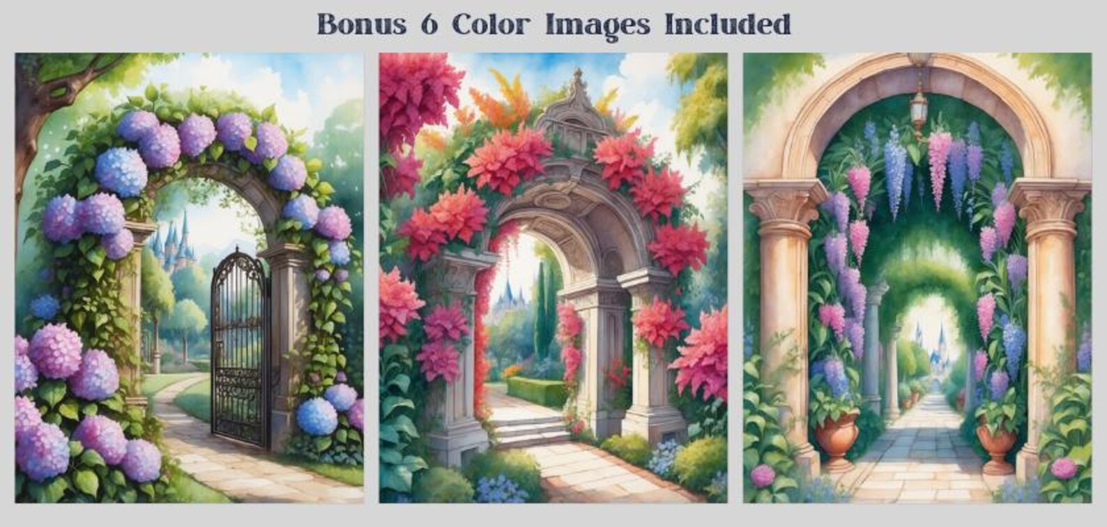 40 Garden Gates Coloring Pages, Garden Coloring Book, Instant Download ...