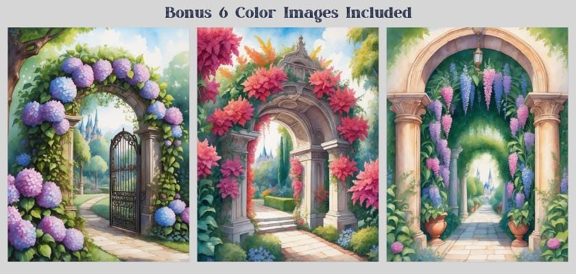 40 Garden Gates Coloring Pages, Garden Coloring Book, Instant Download ...