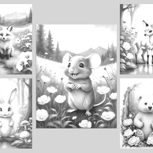 40 Baby Animal Coloring Pages - Adult and Kids Grayscale Coloring Book ...