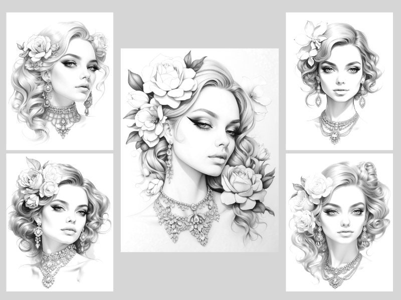 40 Beautiful Women Coloring Pages Adult Grayscale Coloring Book PDF ...