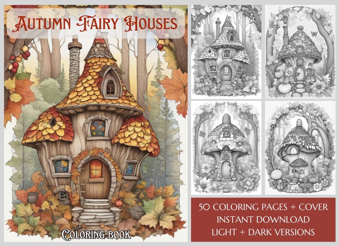 50 Fairy Houses Coloring Pages Fantasy Fairy House Adult Coloring Book ...