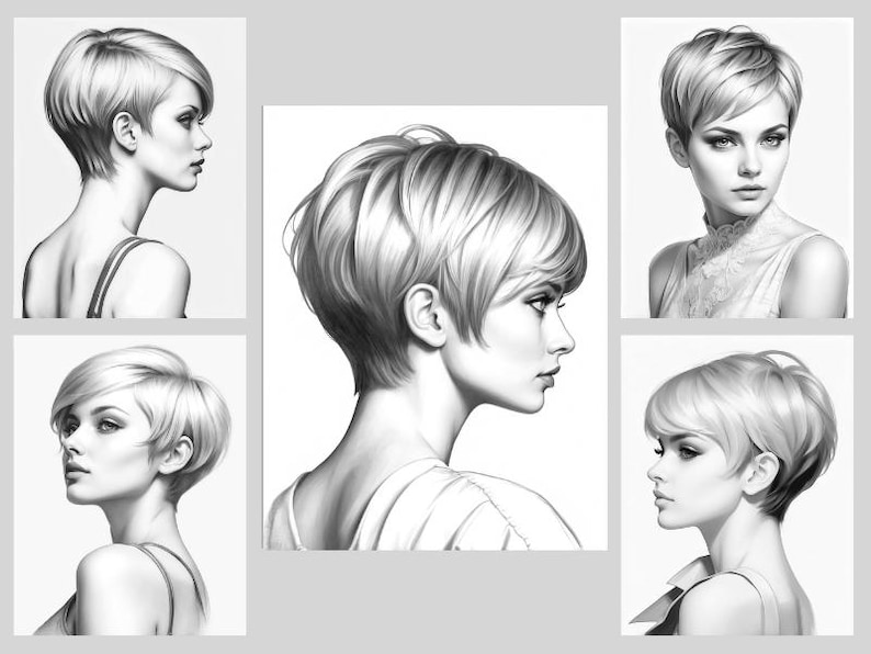 40 Pixie Cuts Coloring Pages, Short Hairstyles Coloring Book, Printable ...