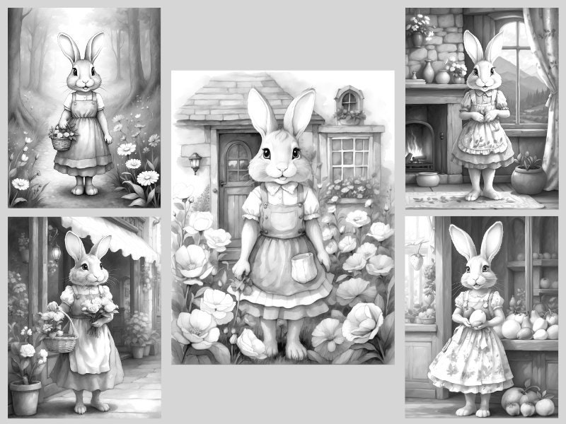 40 Whimsical Rabbits Coloring Pages Rabbit Coloring Book for Adults ...