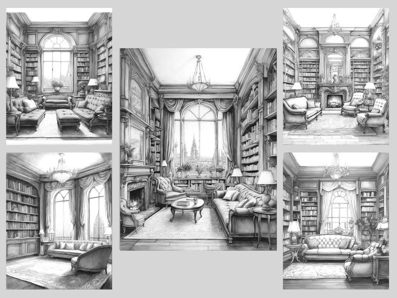 30 Library Coloring Pages Lavish Libraries Coloring Book Adult ...