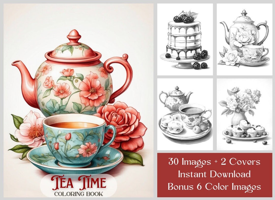 30 Tea Party Coloring Pages, Tea Time Elegant Teapots, Teacups ...