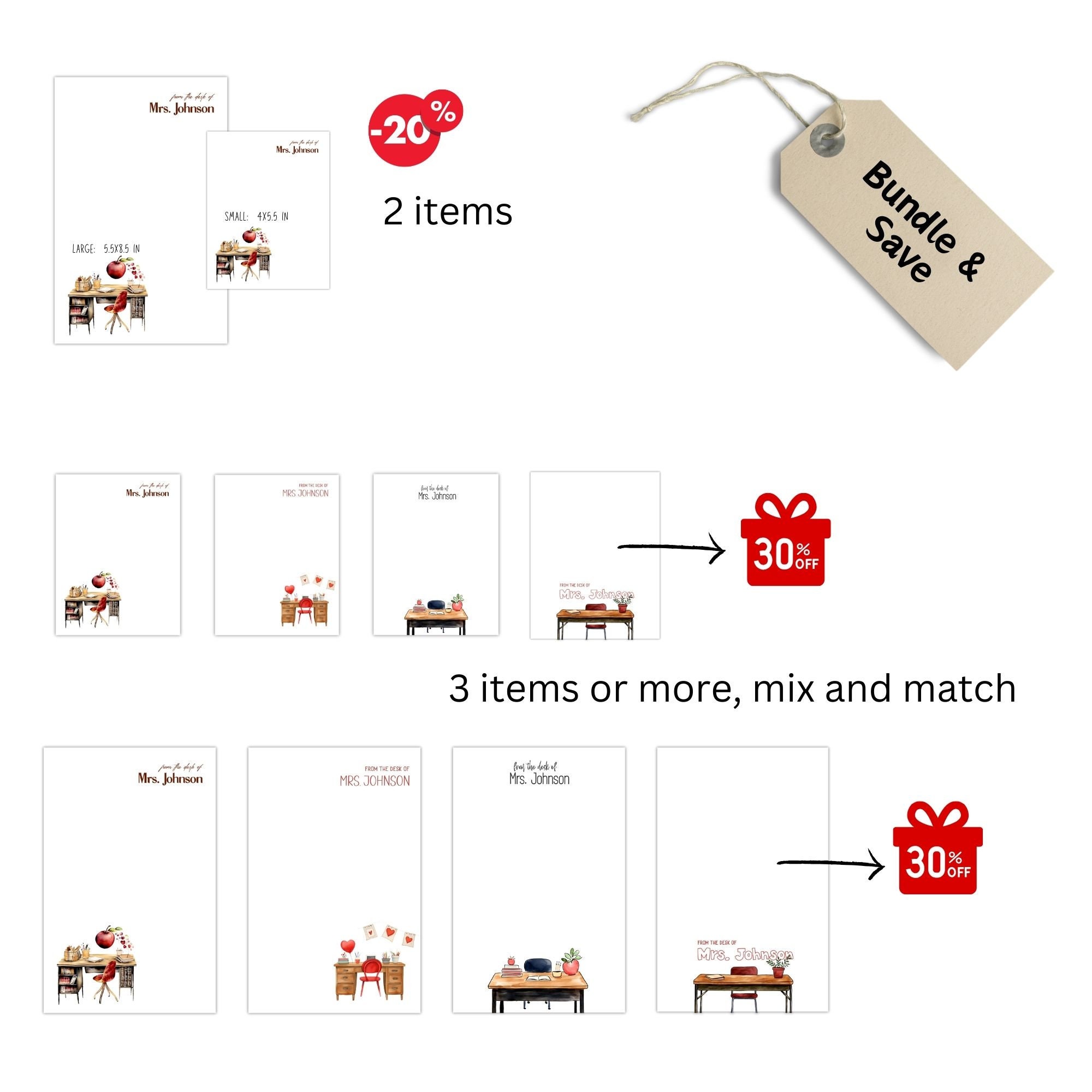 Teacher Personalized Notepad, Custom Teacher Notepad Bundle, Teacher ...