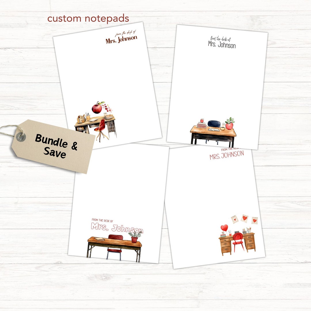 Teacher Personalized Notepad, Custom Teacher Notepad Bundle, Teacher ...