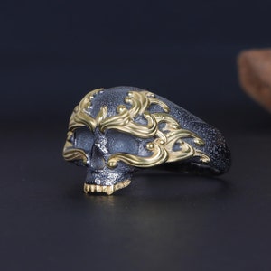 Gold Plated Skull Head Ring, Vintage Style Ring, Large Gothic Ring ...