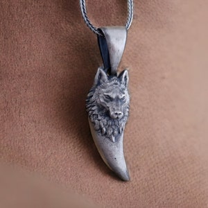 Silver Wolf Tooth Necklace, Wolf Head on Wolf Tooth Necklace, Animal ...