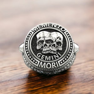 Gothic Gemini Symbol Ring, Signet Zodiac Ring, Memento Mori Horoscope ...