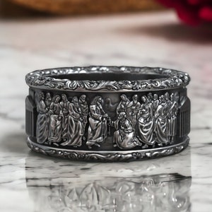 Keys of Heaven Band Ring: Sterling Silver Detailed Saint Peter Apostle ...