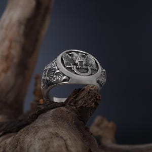 Two-headed Eagle Ring, Engraved Freemason Ring, Masonic Symbol Signet ...